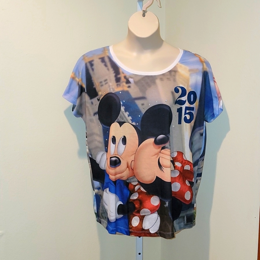 Disney Parks Screen Print Mickey & Minnie Mouse Short… - Gem